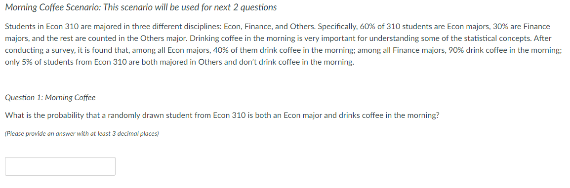 Solved Morning Coffee Scenario: This scenario will be used | Chegg.com