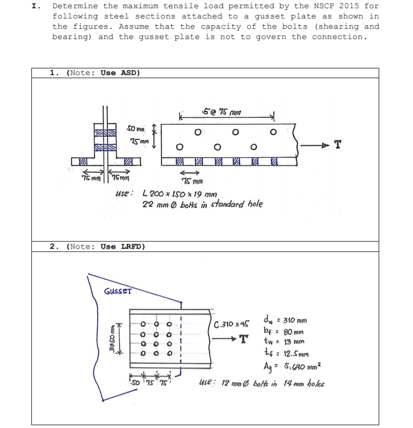 Solved I. Determine the maximum tensile load permitted by | Chegg.com