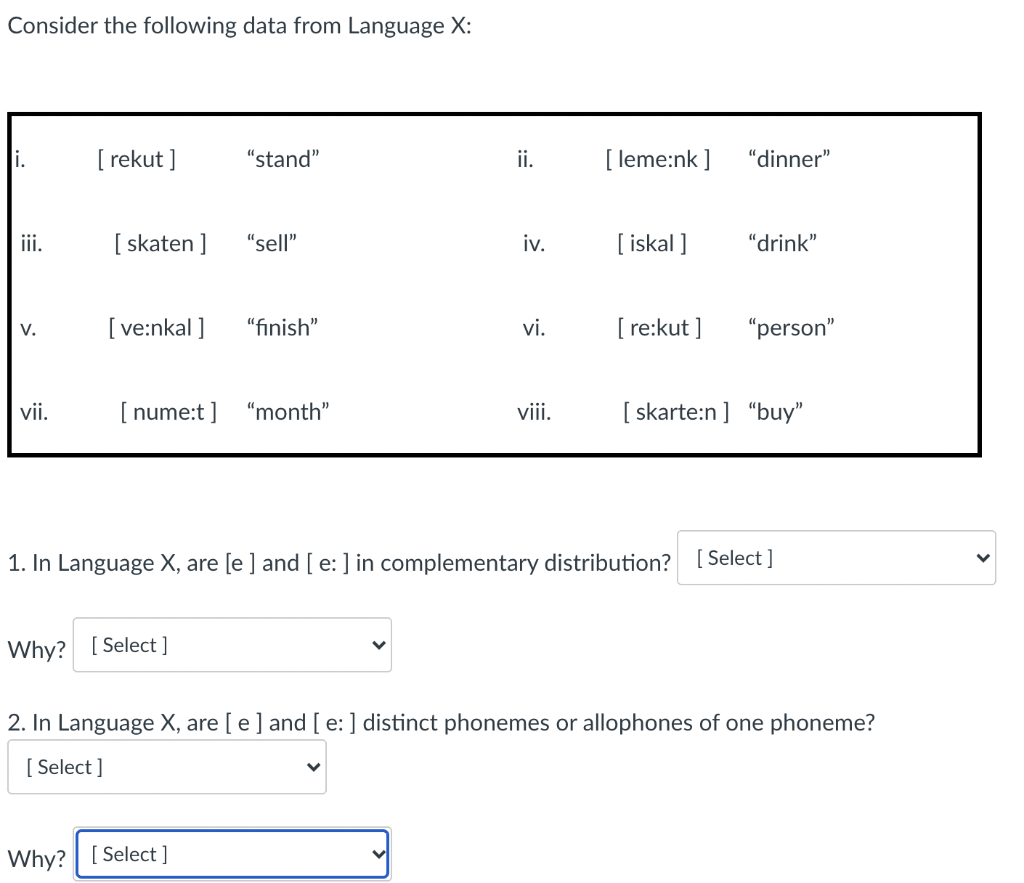 Consider the following data from Language X: [ rekut | Chegg.com