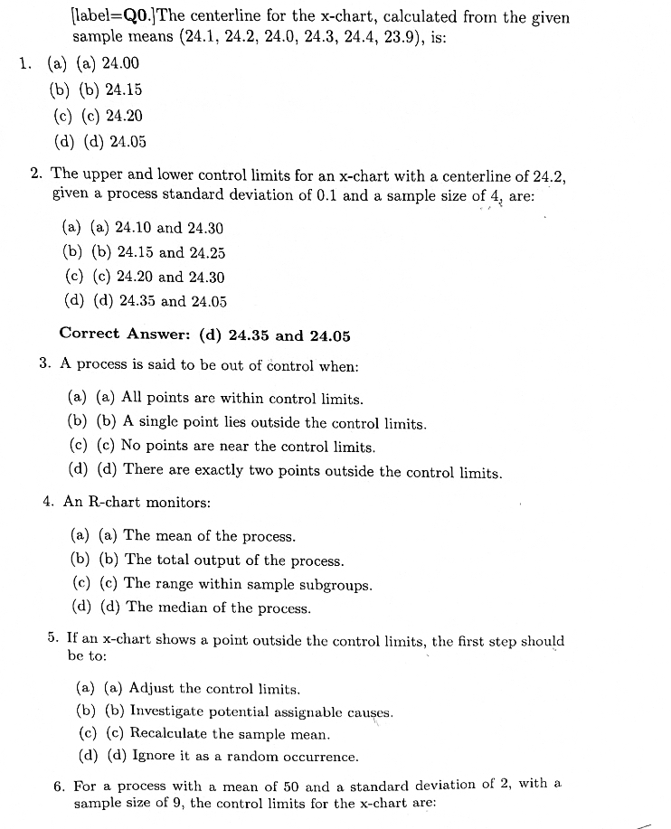 Solved [label=Q0.]The centerline for the x -chart, | Chegg.com