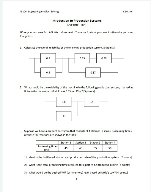 Solved IE 106 Engineering Problem Solving E Session | Chegg.com