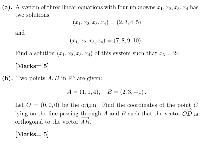 Solved (a). A system of three linear equations with four | Chegg.com