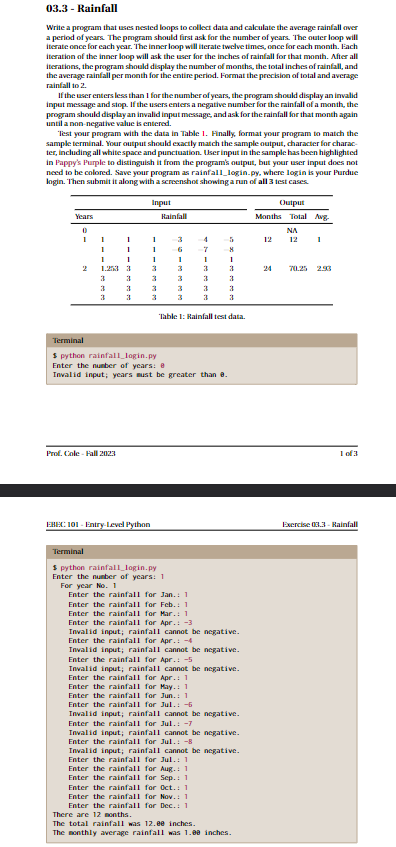 Solved 03.3 - Rainfall Write a peogram that eses nesied | Chegg.com