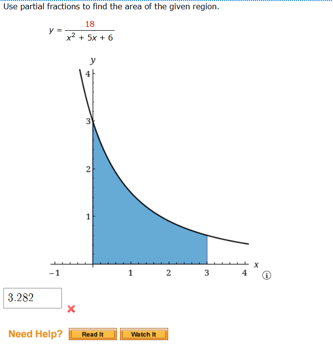 Solved Use partial fractions to find the area of the given | Chegg.com