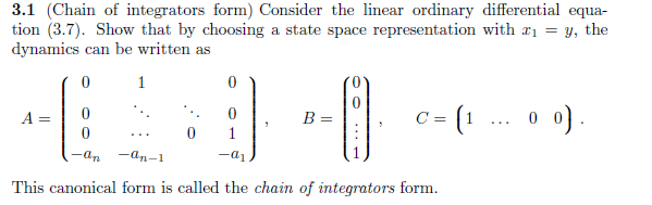 Solved dtndny+a1dtn−1dn−1y+⋯+any=u3.1 (Chain of integrators | Chegg.com