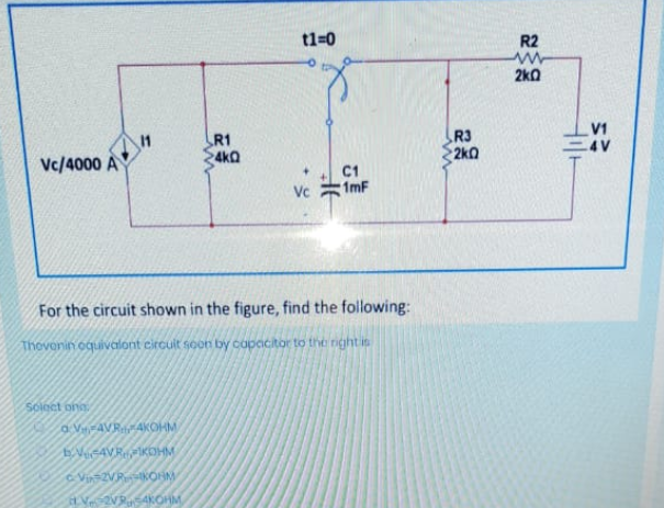Solved " XV Vc/4000 A ΑΝΩ Vc 1mF For the circuit shown in | Chegg.com