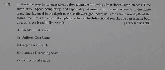 Solved Q.3) ﻿Evaluate the search strategies given below | Chegg.com