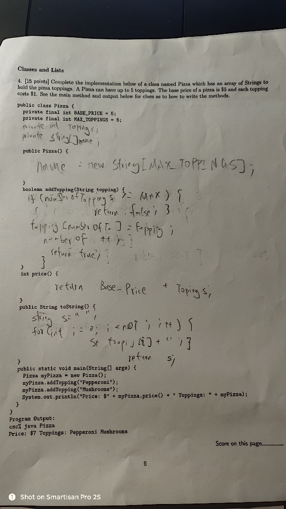 Solved Classes And Lists 4 15 Points Complete The