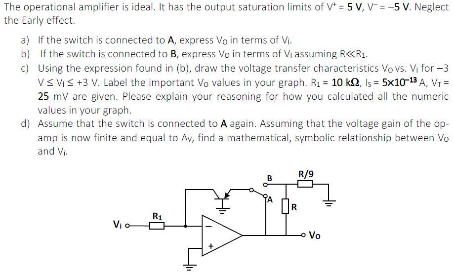 Solved The operational amplifier is ideal. It has the output | Chegg.com