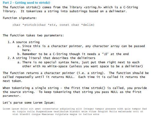 Solved Part 2 - Getting used to strtoke) The function | Chegg.com