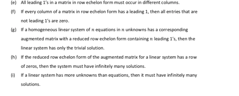 Solved (e) All leading 1's in a matrix in row echelon form | Chegg.com