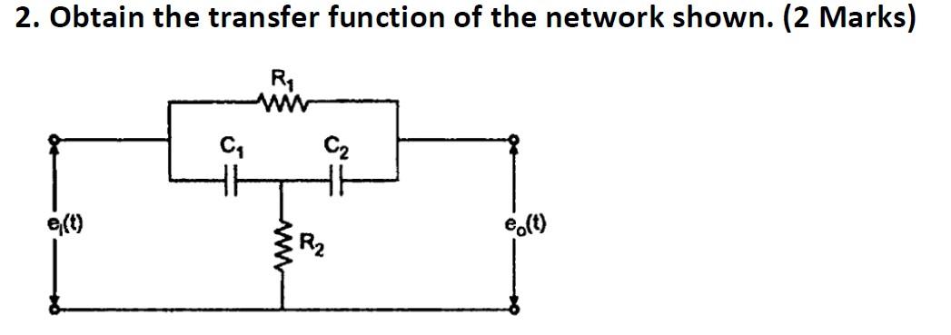Solved 2. Obtain the transfer function of the network shown. | Chegg.com
