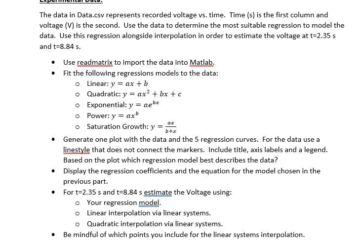 Solved O The data in Data.csv represents recorded voltage | Chegg.com