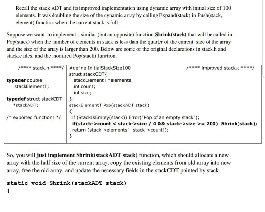Solved Recall the stack ADT and its improved implementation | Chegg.com