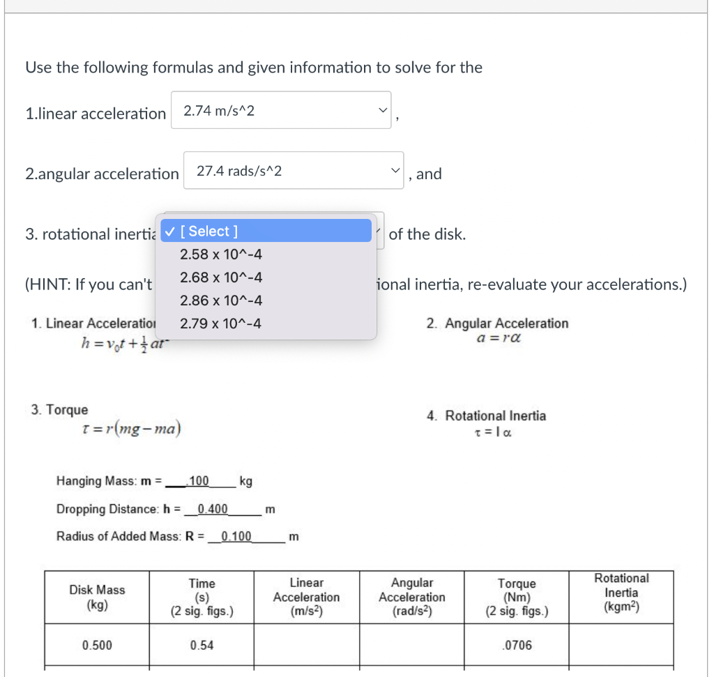 Solved 2.angular acceleration , and 3. rotational inertic of | Chegg.com