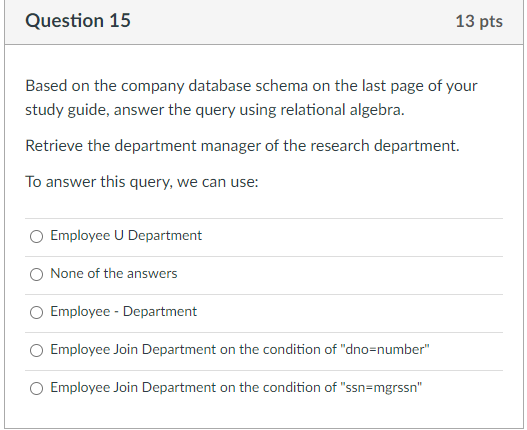 Solved Question 15 13 pts Based on the company database | Chegg.com
