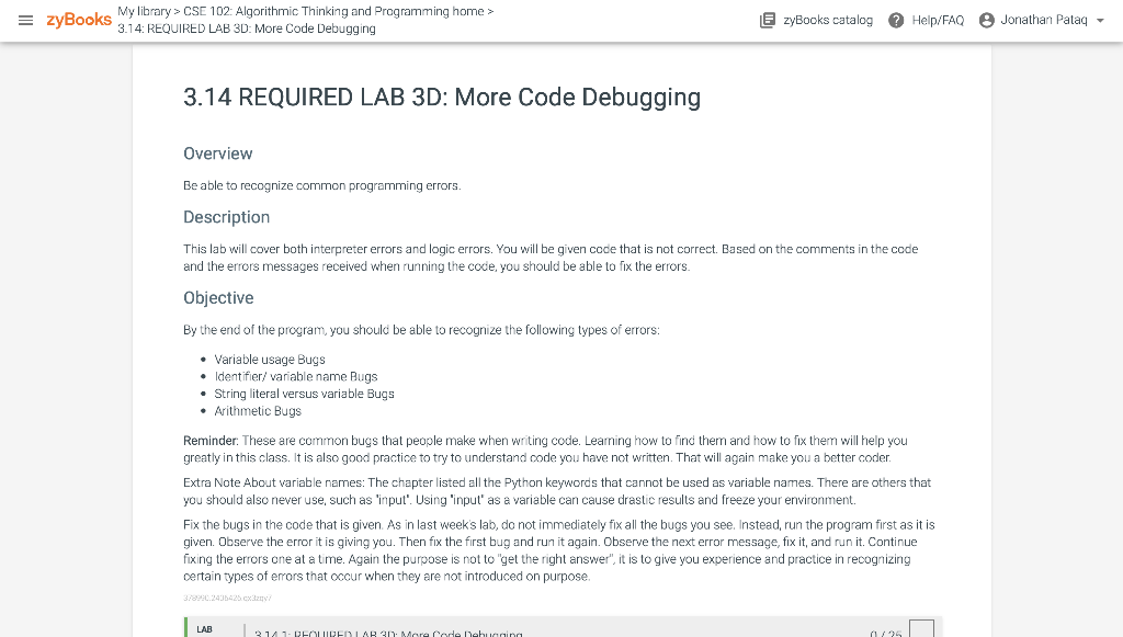 Solved = zyBooks My library » CSE 102. Algorithmic Thinking | Chegg.com