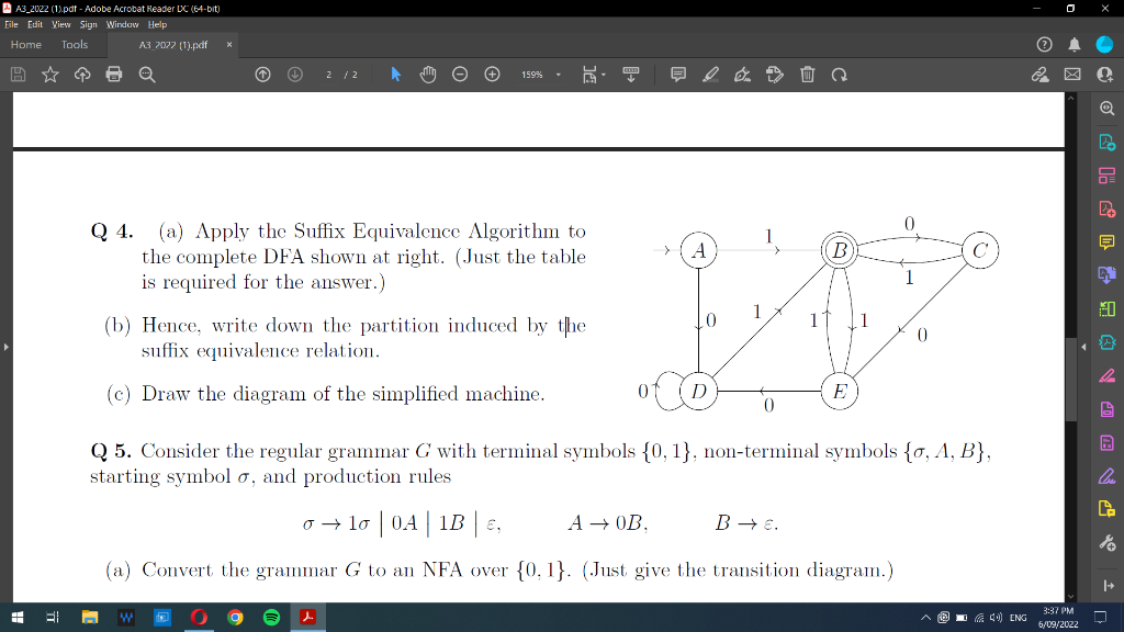 Solved Q 4. (a) Apply the Sux Equivalence Algorithm to the | Chegg.com