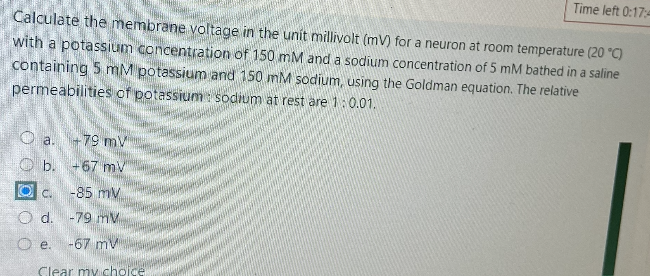 Solved Calculate the membrane voltage in the unit millivolt | Chegg.com