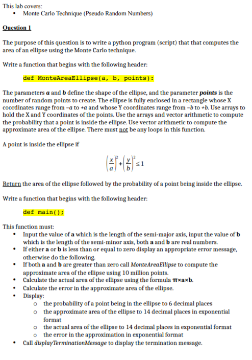 Solved This lab covers: Monte Carlo Technique (Pseudo Random | Chegg.com