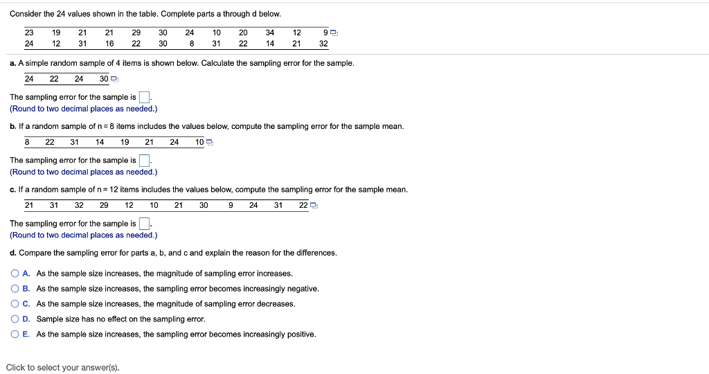 Solved Consider the 24 values shown in the table. Complete | Chegg.com