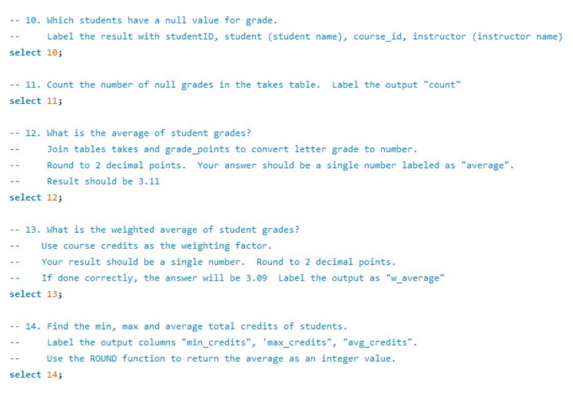 - 10. Which students have a null value for grade. -. | Chegg.com