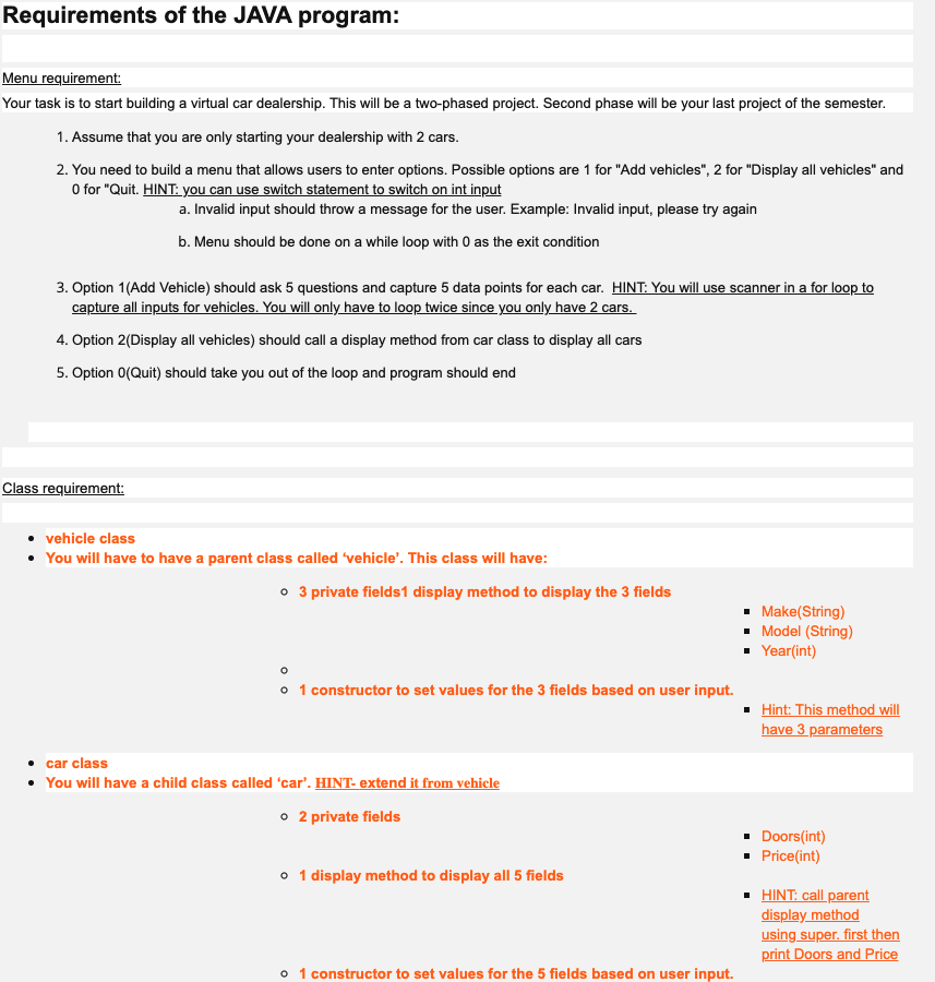 Solved Requirements of the JAVA program: Menu requirement | Chegg.com