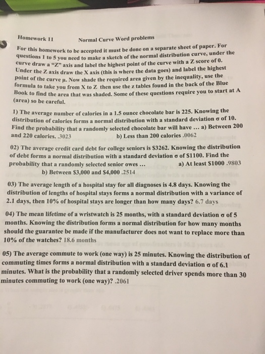 Solved Homework 11 Normal Curve Word problems For this s | Chegg.com
