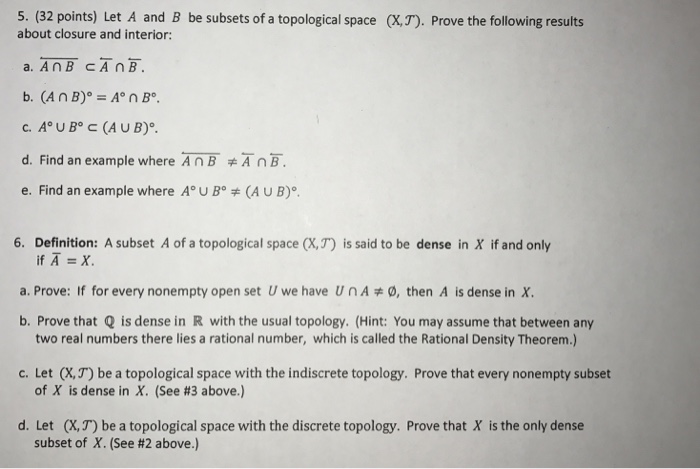 Solved Let A And B Be Subsets Of A Topological Space X T