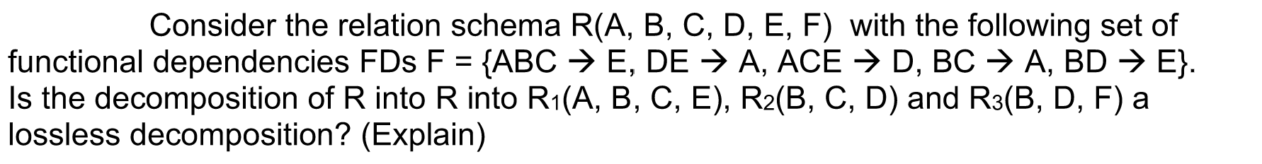 Solved = Consider the relation schema R(A, B, C, D, E, F) | Chegg.com
