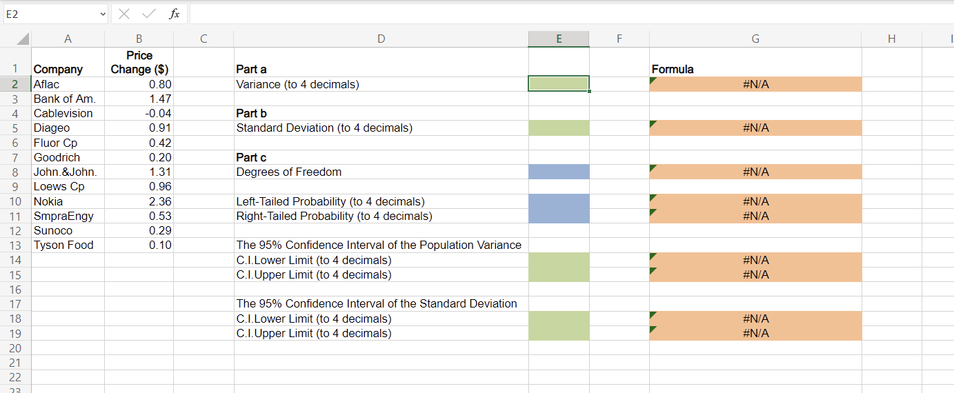 Solved Open spreadsheet a. Compute the sample variance for | Chegg.com