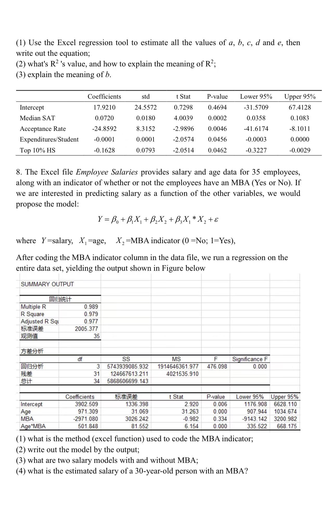Solved (1) ﻿Use the Excel regression tool to estimate all | Chegg.com