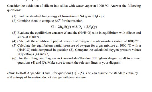 Solved Consider the oxidation of silicon into silica with | Chegg.com