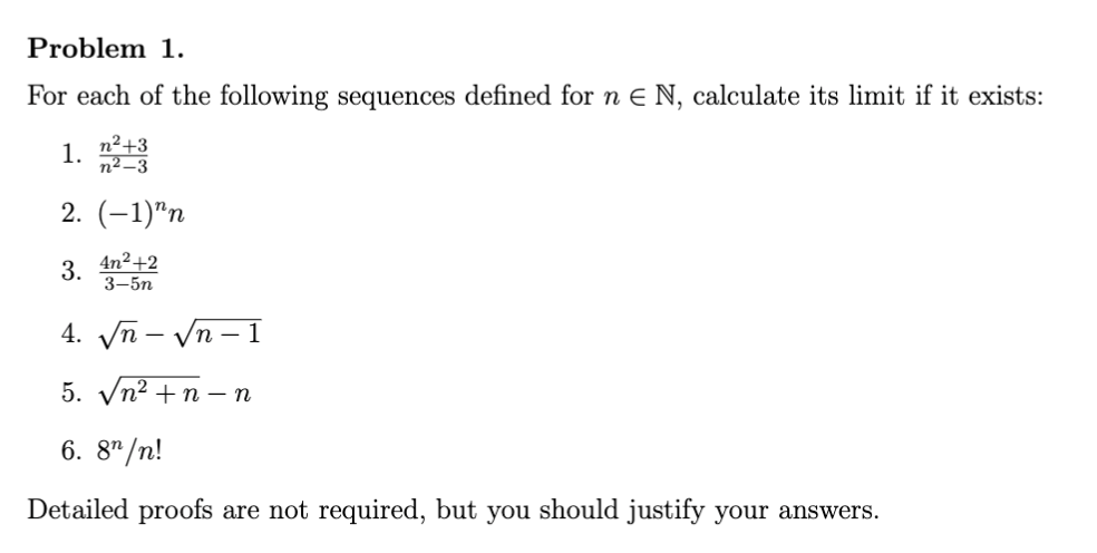 Solved For each of the following sequences defined for n∈N, | Chegg.com