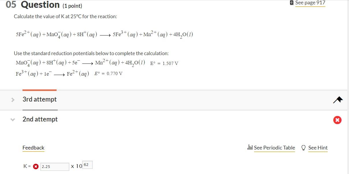 Solved 05 Question (1 point) Calculate the value of K at | Chegg.com