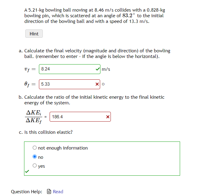 Solved A5.21-kg bowling ball moving at 8.46 m/s collides | Chegg.com