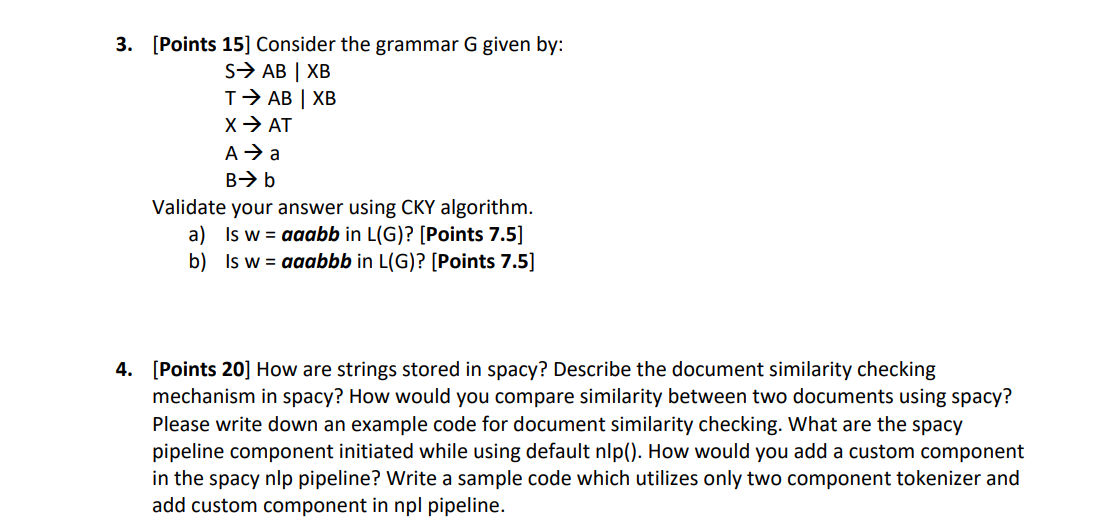 Solved 3. [Points 15] Consider the grammar G given by: | Chegg.com