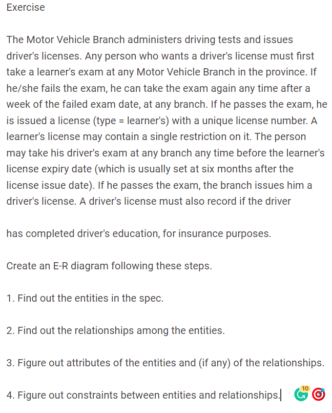 Solved Exercise The Motor Vehicle Branch administers driving | Chegg.com