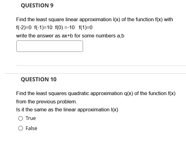 Solved Find the least square linear approximation \\( I(x) | Chegg.com