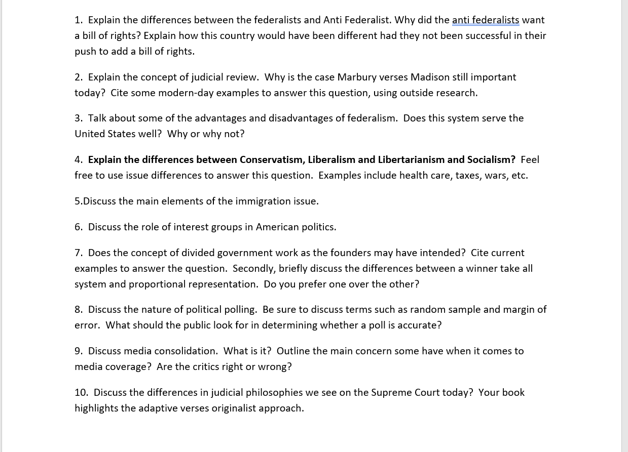 Solved 1. Explain the differences between the federalists | Chegg.com