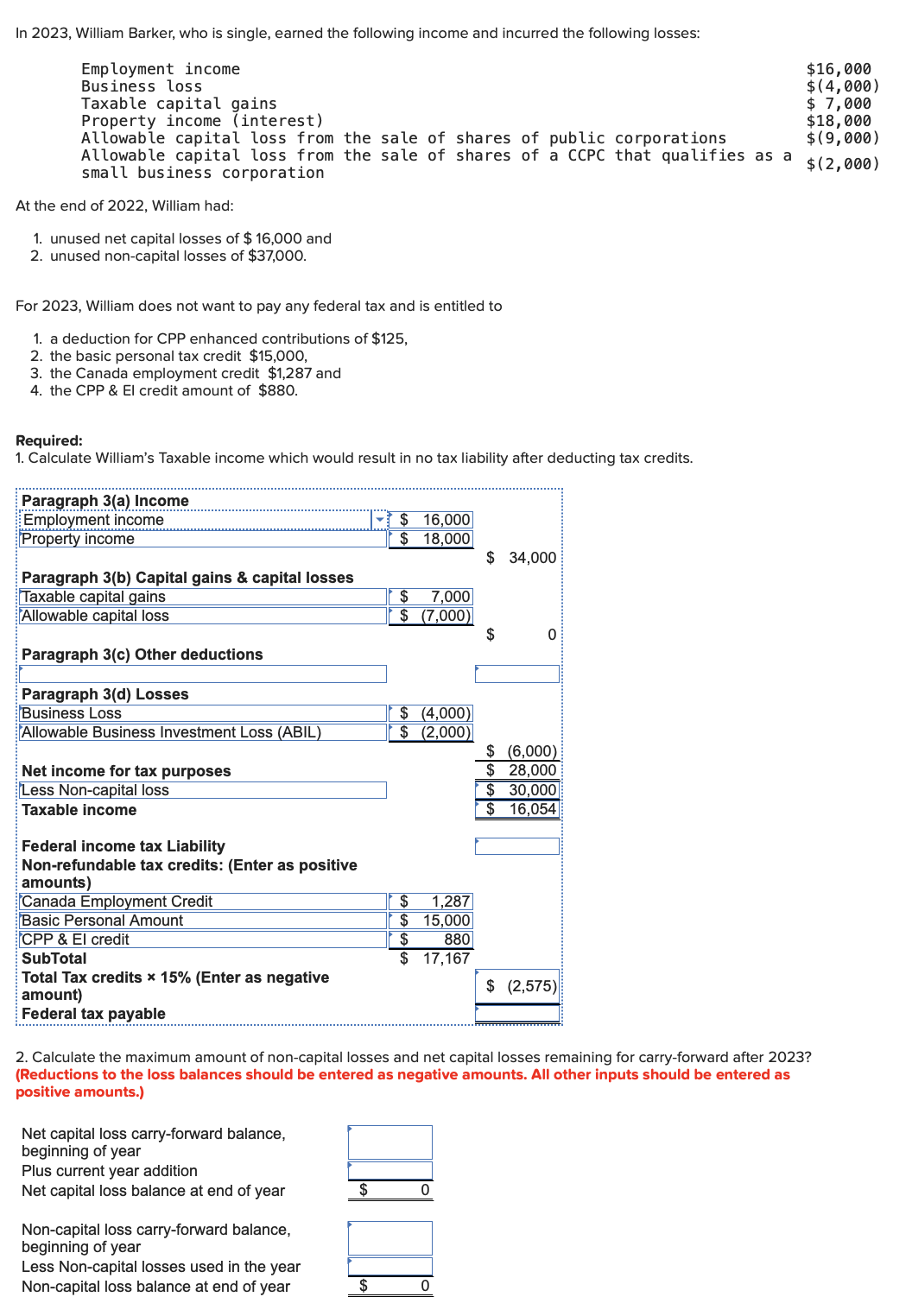 Solved In 2023, ﻿William Barker, who is single, earned the | Chegg.com