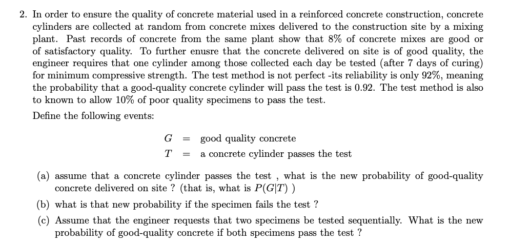 Solved In order to ensure the quality of concrete material | Chegg.com
