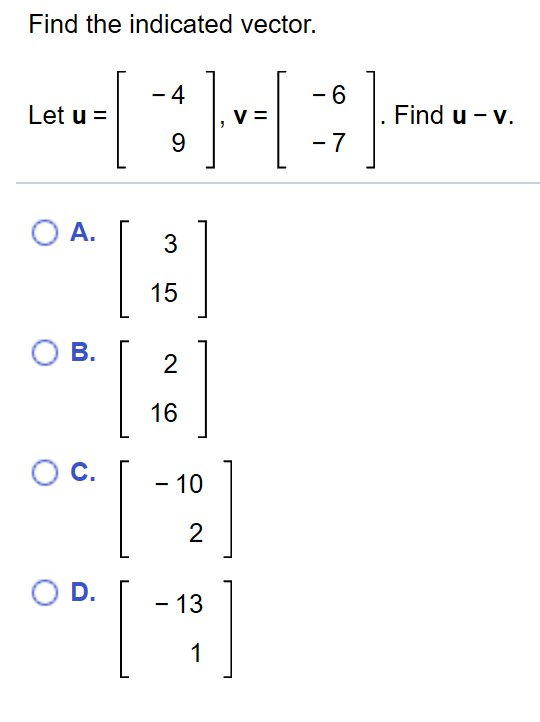 Solved Find the indicated vector. Let us . Find u-v. | Chegg.com