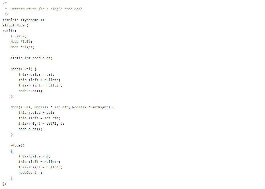 Datastructure for a single tree node template struct | Chegg.com
