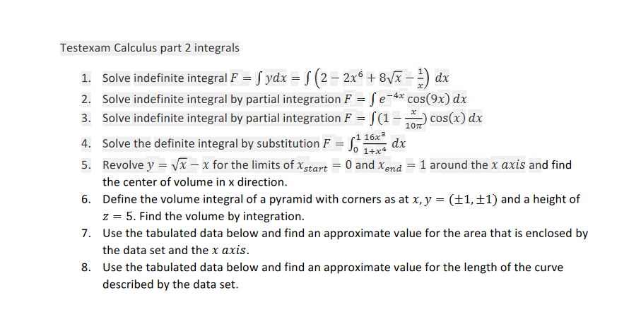 Solved Testexam Calculus part 2 integrals 1. Solve | Chegg.com