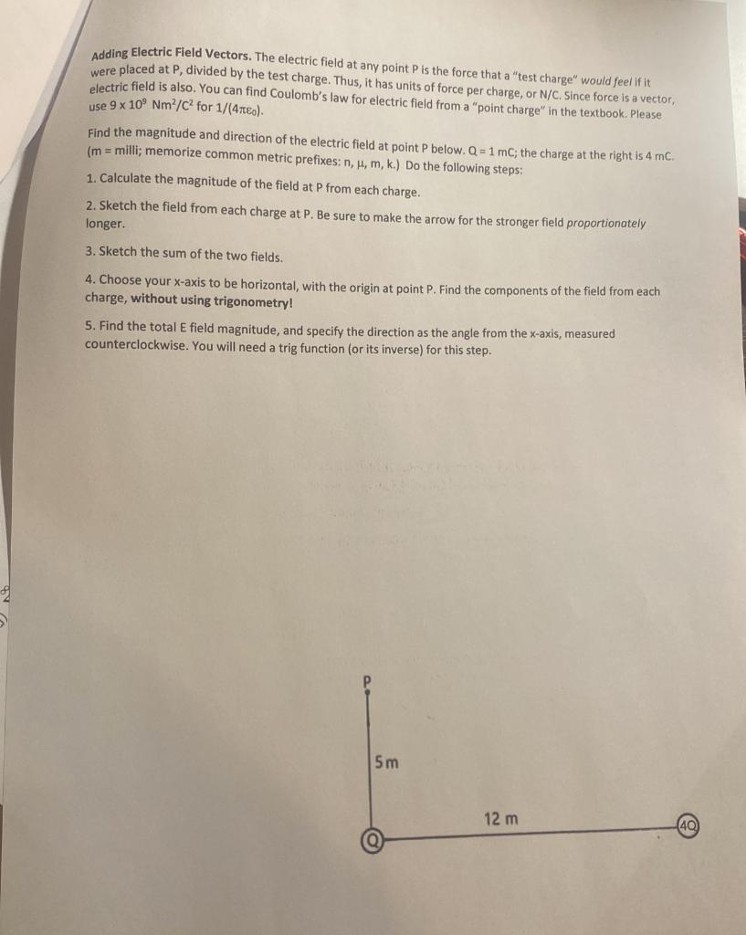 Solved Adding Electric Field Vectors. The electric field at | Chegg.com