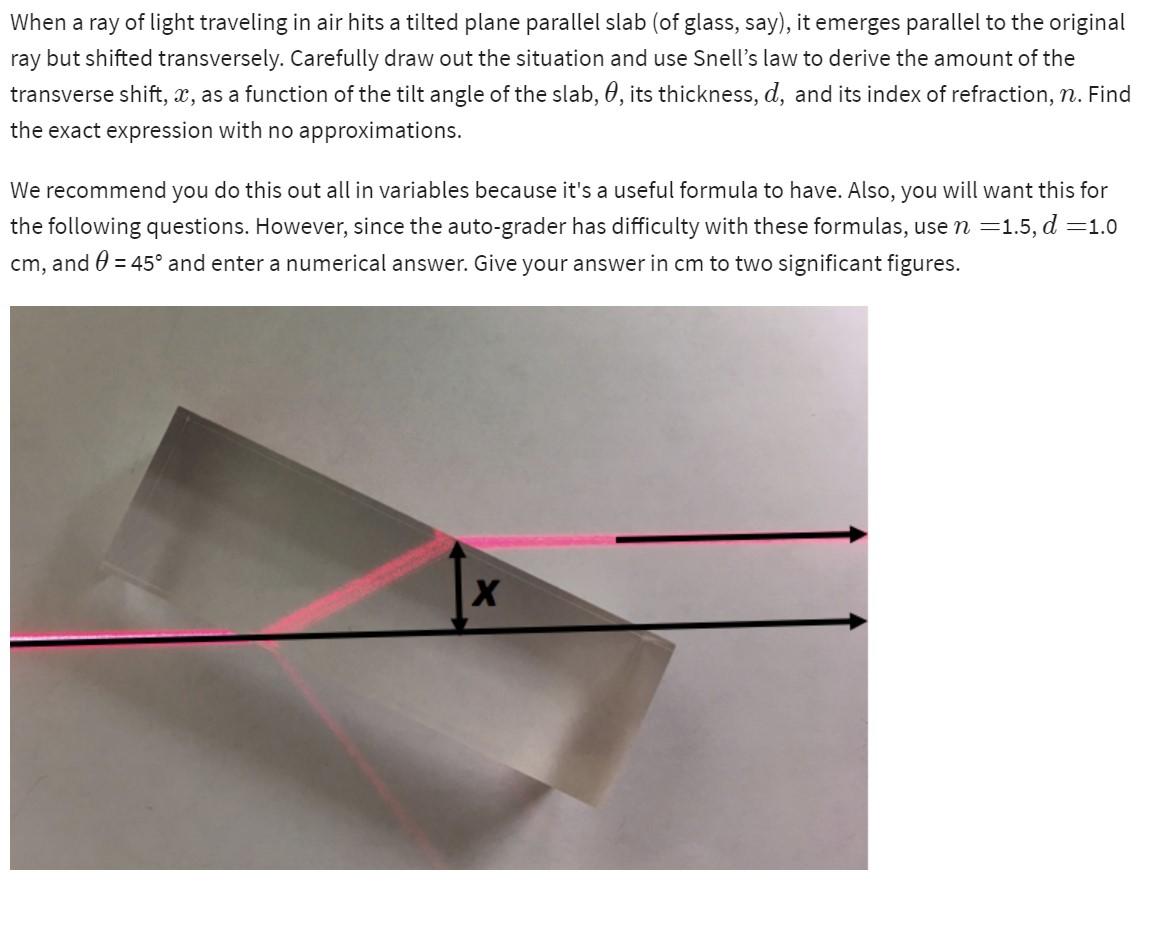 Solved When a ray of light traveling in air hits a tilted | Chegg.com