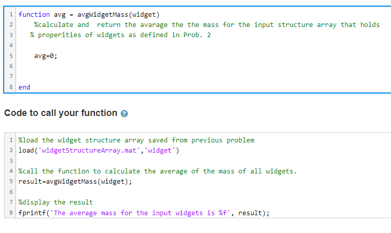 Solved Write a MATLAB function named avgWidgetMass that will | Chegg.com