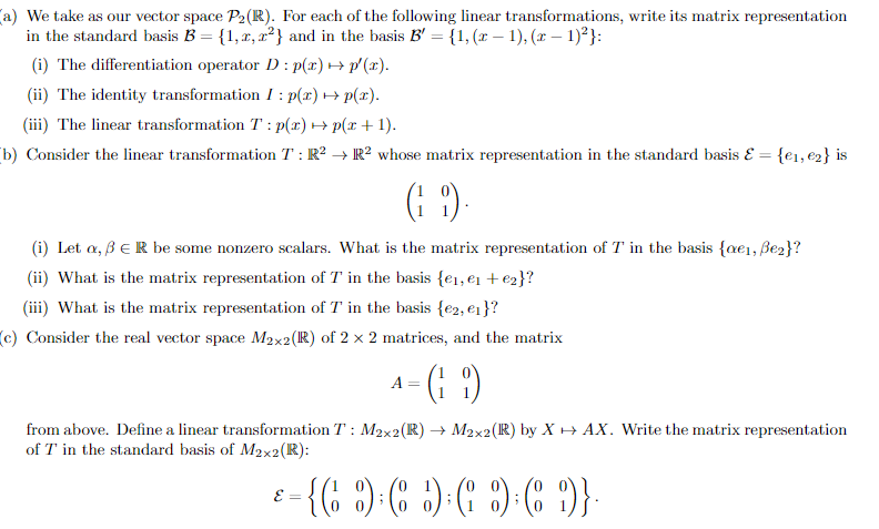 Solved a) We take as our vector space P2 (R). For each of | Chegg.com