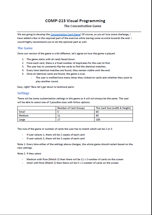 Solved COMP-213 Visual Programming The Concentration Game We | Chegg.com